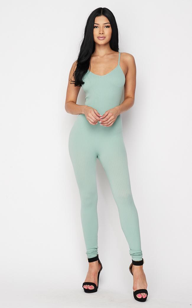 Ribbed Camisole Unitard In Mint