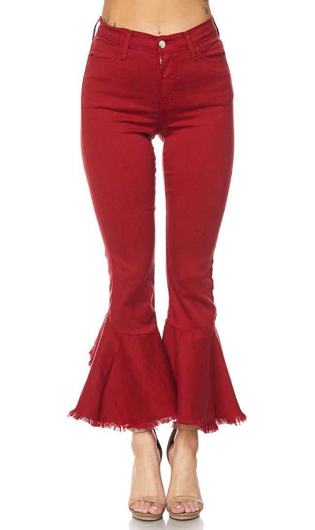 Red High Waisted Denim Flared Bell Bottom Pants – SohoGirl.com