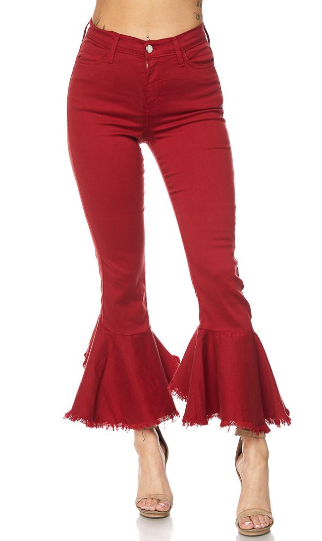 Red High Waisted Denim Flared Bell Bottom Pants – SohoGirl.com