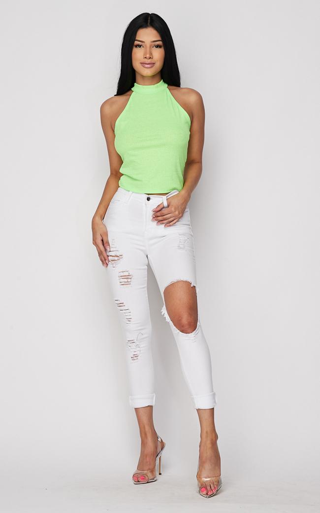 Neon Green Ribbed High Neck Crop Top – SohoGirl.com