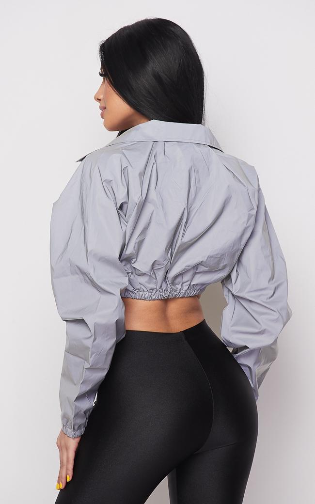 Reflective Cropped Windbreaker Jacket - Gray – SohoGirl.com