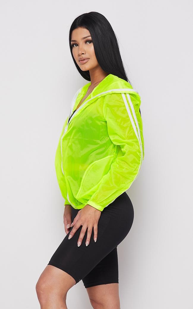 Translucent Two Stripe Zip-Up Jacket- Neon Green – SohoGirl.com