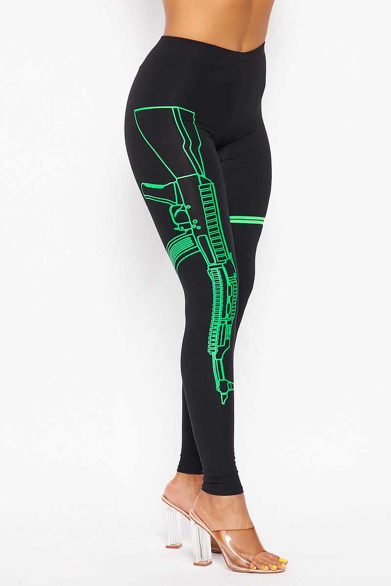 Guns Out Machine Gun Black W/ Neon Green Leggings - Plus Sizes Availab ...