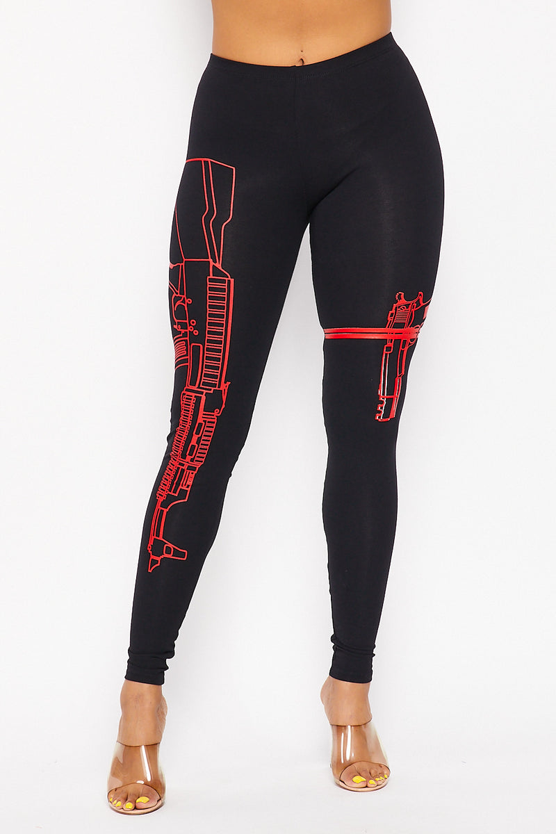 Guns Out Machine Gun Black W/ Neon Red Leggings - Plus Sizes Available ...