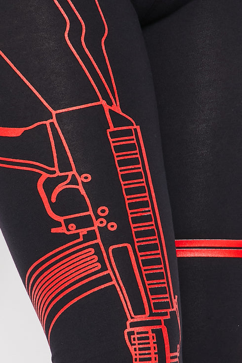 Guns Out Machine Gun Black W/ Neon Red Leggings - Plus Sizes Available ...