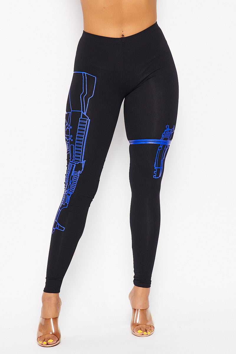 Guns Out Machine Gun Black W/ Royal Blue Leggings - Plus Sizes Availab ...