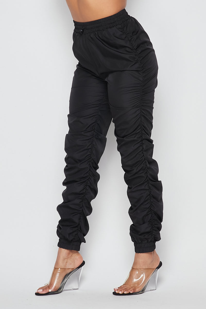 Ruched Side Track Pants - Black – SohoGirl.com