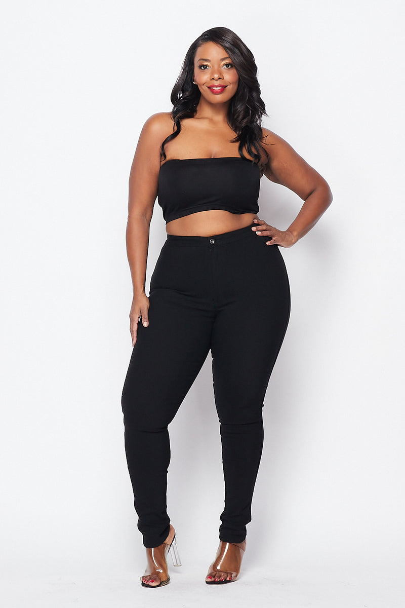 Plus Size Super High Waisted Stretchy Skinny Jeans - Black – SohoGirl.com