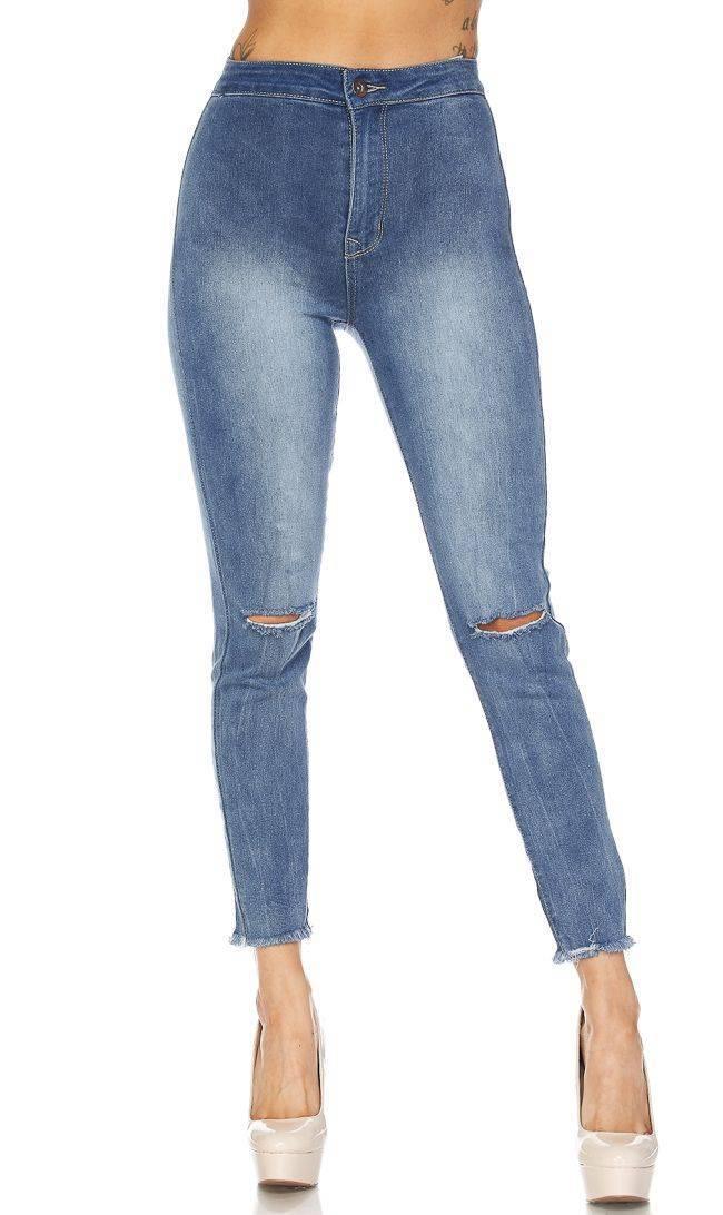Super High Waisted Stretchy Knee Slit Denim Jeans (S-XL) – SohoGirl.com