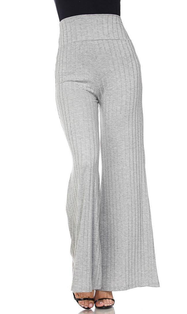 Gray High Waisted Ribbed Bell Bottom Pants – SohoGirl.com