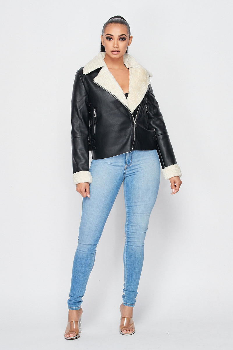 Sherpa Lined Faux Leather Jacket - Black – SohoGirl.com