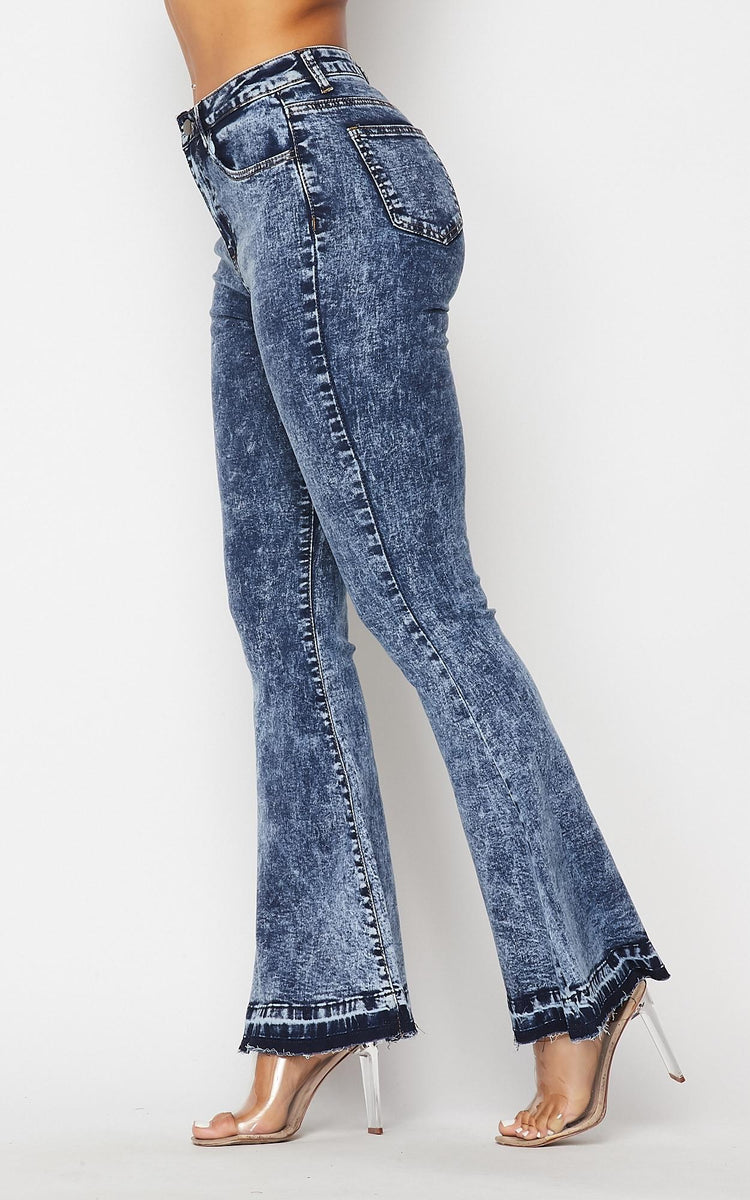 Classic High Rise Flare Denim Jeans in Acid Wash – SohoGirl.com