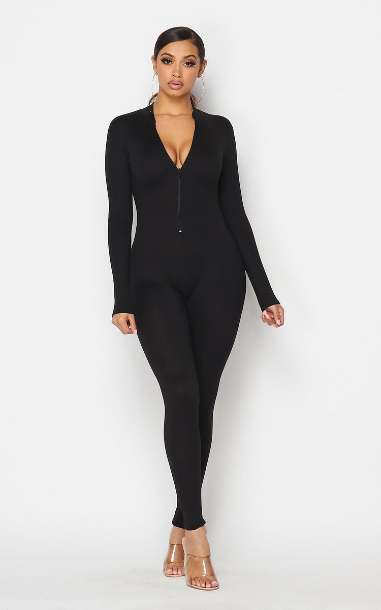 Front Zip-Up Jumpsuit in Black – SohoGirl.com