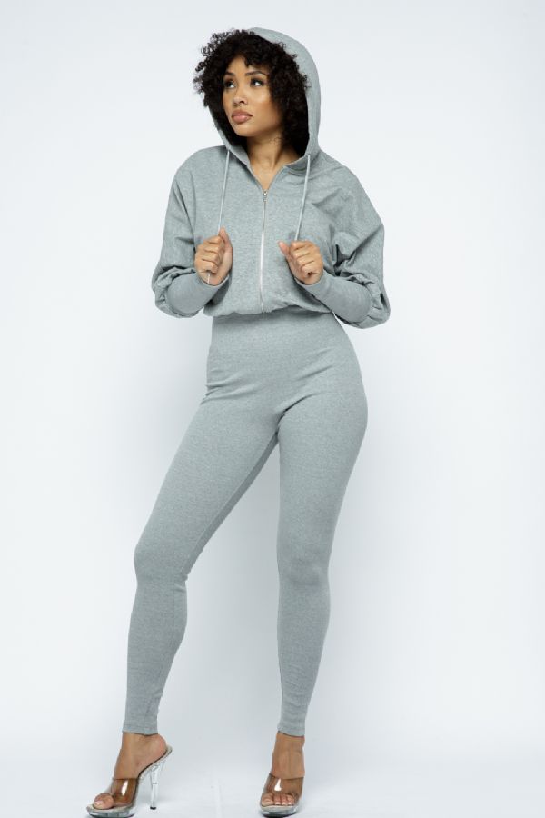 Full Body Jumpsuit With Hoodie - Grey – SohoGirl.com