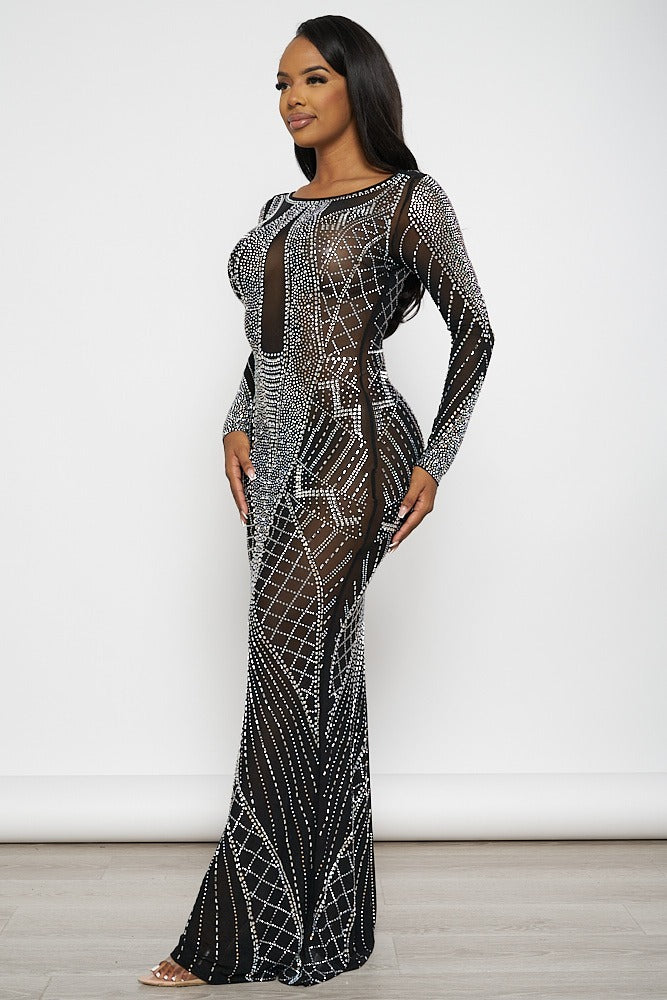 Rhinestone Mermaid Maxi Dress - Black – SohoGirl.com